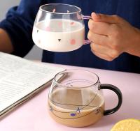 China Gift Pair 300ml Borosilicate Glass Cup With Handle Romantic Prints for sale