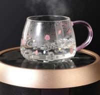 China Gift Pair 300ml Borosilicate Glass Cup With Handle Romantic Prints for sale