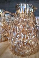 China Electroplated Golden High Borosilicate Glass Pitchers Water Jug With Lid Leaves Pattern for sale