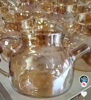 China Electroplated Golden High Borosilicate Glass Teapot With SS Infuser for sale