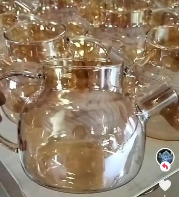 China Electroplated Golden High Borosilicate Glass Teapot With SS Infuser for sale