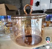 China Clear Borosilicate Glass Pot Electroplated Shining Golden Color for sale
