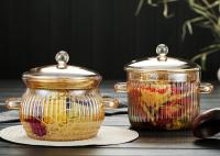 China 2L Pumpkin Pattern Clear Glass Cooking Pots With Lid And Dual Handles for sale