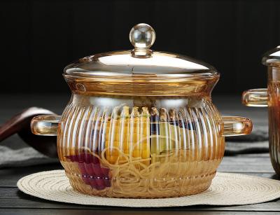China 2L Pumpkin Pattern Clear Glass Cooking Pots With Lid And Dual Handles for sale