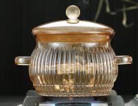 China 2L Pumpkin Pattern Clear Glass Cooking Pots With Lid And Dual Handles for sale
