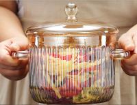 China 2L Pumpkin Pattern Clear Glass Cooking Pots With Lid And Dual Handles for sale