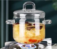 China Dual Handles Borosilicate Glass Pot With Lid 200ml 500ml 750ml Volume for sale