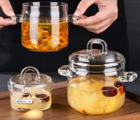 China Dual Handles Borosilicate Glass Pot With Lid 200ml 500ml 750ml Volume for sale