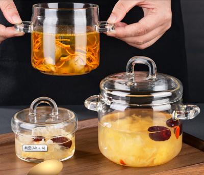 China Dual Handles Borosilicate Glass Pot With Lid 200ml 500ml 750ml Volume for sale