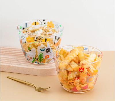 China Thick Decorated Borosilicate Glass Dinnerware 450ML Sturdy Milk Bowl for sale