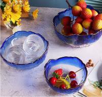 China Gold Edged Borosilicate Glass Dinnerware Salad Fruit Bowl Lux Set of 3 for sale