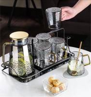 China 1500ml 420ml Borosilicate Glass Carafe Set Of 9 With SS Strainer Lid for sale