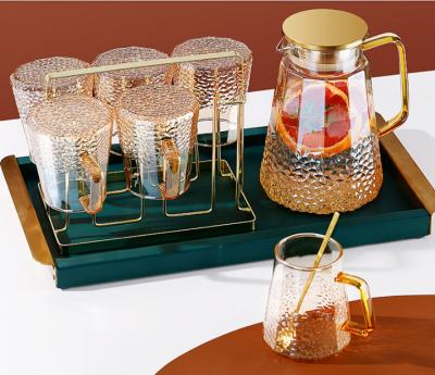 China 1500ml 420ml Borosilicate Glass Carafe Set Of 9 With SS Strainer Lid for sale