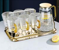 China 1500ml 420ml Borosilicate Glass Carafe Set Of 9 With SS Strainer Lid for sale