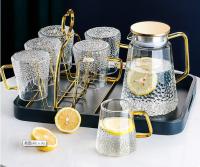 China 1500ml 420ml Borosilicate Glass Carafe Set Of 9 With SS Strainer Lid for sale