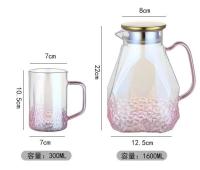 China 1600ML Glass Pitchers Set 300ml Mug Electroplated Gradient Pink Color for sale