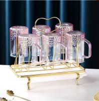 China 1600ML Glass Pitchers Set 300ml Mug Electroplated Gradient Pink Color for sale