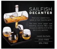 China Swordfish Borosilicate Glass Decanter Whiskey Dispenser Luxurious Set for sale