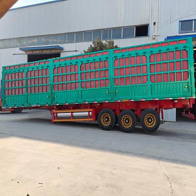 China Flatbed Utility Semi Trailer 3 Axle Drop Side Fence Livestock Trailer for Cargo Ships for sale