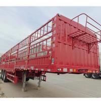 China Flatbed Utility Semi Trailer 3 Axle Drop Side Fence Livestock Trailer for Cargo Ships for sale