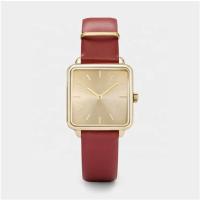 China 20ATM Red Leather Watch Minimalist Square Face Leather Strap Watch for sale