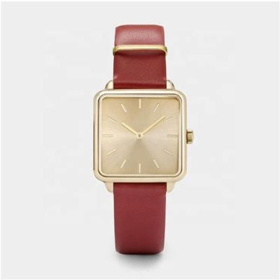 China 20ATM Red Leather Watch Minimalist Square Face Leather Strap Watch for sale