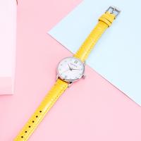 China 1.25 Inch Yellow Leather Strap Watch Ladies Quartz Waterproof for sale
