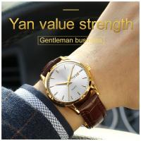 China Goldtone 39mm Unisex Wrist Watch 3BAR Mens Wrist Watch Brown Leather Strap for sale