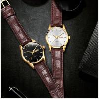 China Goldtone 39mm Unisex Wrist Watch 3BAR Mens Wrist Watch Brown Leather Strap for sale