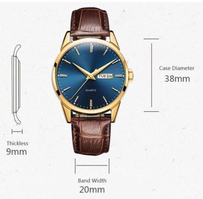 China Goldtone 39mm Unisex Wrist Watch 3BAR Mens Wrist Watch Brown Leather Strap for sale