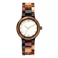 China 1.65 Inch Wooden Wrist Watch 3BAR Quartz Female Wooden  Dial Blue White for sale