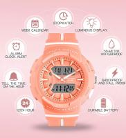 China Pink Plastic Quartz Watch PEM 3ATM Plastic Watches For Ladies LCD for sale
