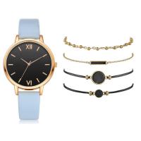 China 3ATM Ladies Watch Gift Set 34mm Black Women Leather Strap Watch for sale