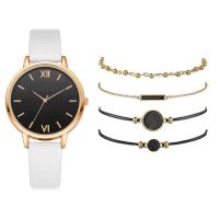 China 3ATM Ladies Watch Gift Set 34mm Black Women Leather Strap Watch for sale