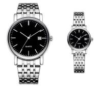 China Silvertone Fashion Quartz Couple Watches Gift Set 3BAR Date Functional for sale