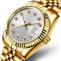 China Round 3ATM Quartz Couple Watches OEM Two Tone Gold Watch Date Function for sale