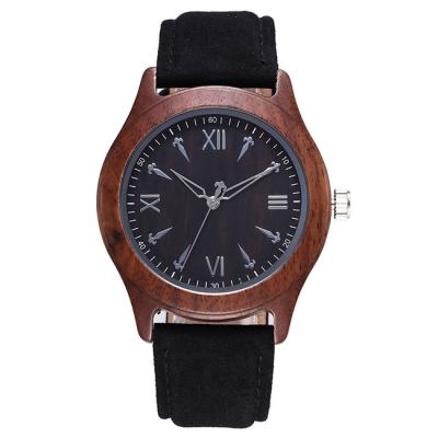 China Gents Wooden Wrist Watch 3ATM Water Resistant Wood Watch Leather Band for sale