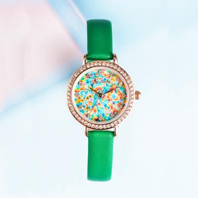 China Green 3ATM Ladies Wrist Watch Leather Strap for sale