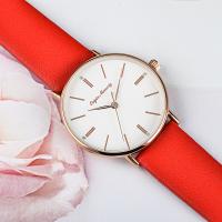 China Red ROHS Analogue Wrist Watch FCC Fashion Ladies Leather Watch 23cm for sale