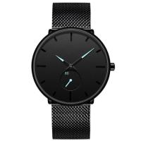 China Mens 3atm Analogue Wrist Watch 40mm Quartz Black Minimalist Watch Stainless Steel for sale