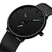 China Mens 3atm Analogue Wrist Watch 40mm Quartz Black Minimalist Watch Stainless Steel for sale