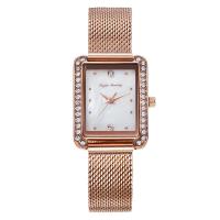 China Square SS Mesh Strap Ladies Quartz Watch OEM Rhinestone Rose Gold Waterproof for sale