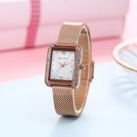 China Square SS Mesh Strap Ladies Quartz Watch OEM Rhinestone Rose Gold Waterproof for sale