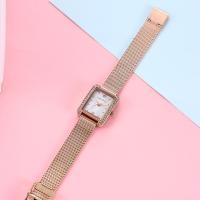 China Square SS Mesh Strap Ladies Quartz Watch OEM Rhinestone Rose Gold Waterproof for sale
