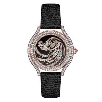 China Luxury Leather Strap Quartz Watch Inlaid With A Large Number Of Zircon Jewelry for sale