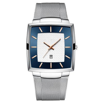 China 48mm Rectangular Ultra Thin Men'S Stainless Steel Strap Watch Quartz Movement for sale