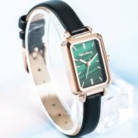 China Fashion Leather Strap Alloy Quartz Watch For Women Small Green Square for sale