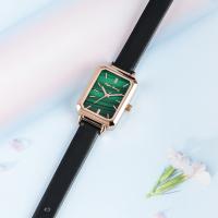 China Fashion Leather Strap Alloy Quartz Watch For Women Small Green Square for sale