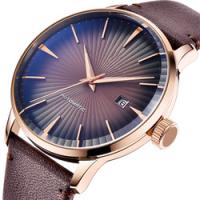 China 3atm Leather Strap Wrist Watch OEM 43mm Gents Quartz Watches Stainless Steel Case for sale