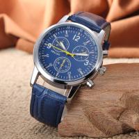 China Chronograph 3ATM Blue Leather Strap Watch 41mm Men'S Water Resistant for sale
